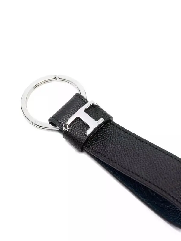 TOD'S Logo Leather Keyring - Black