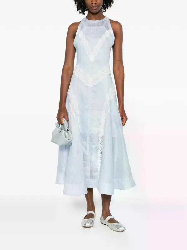Sandro Maxi Lace Striped Dress - Blue - 30% Off | Editorialist
