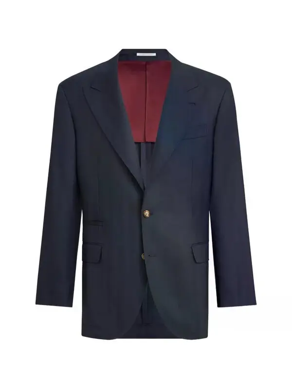 Brunello Cucinelli Virgin-wool Chevron Tailor Blazer With Peak Lapels - Blue