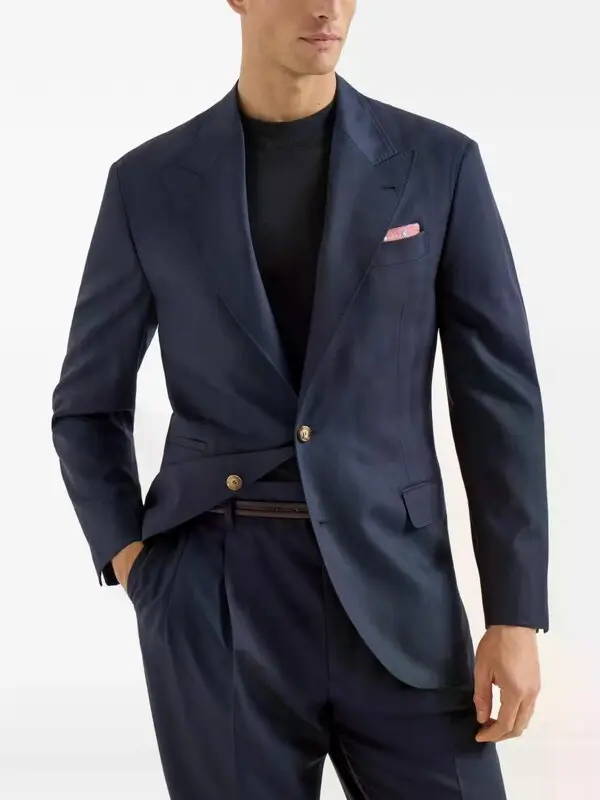 Brunello Cucinelli Virgin-wool Chevron Tailor Blazer With Peak Lapels - Blue