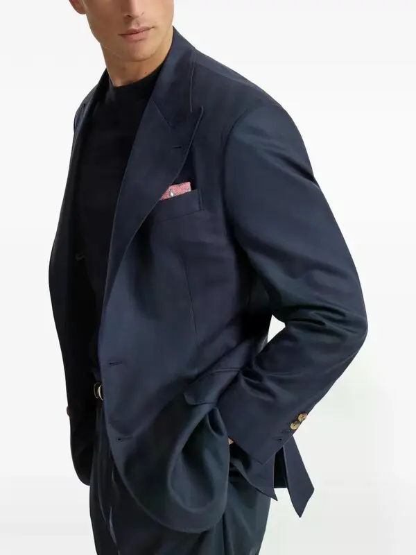 Brunello Cucinelli Virgin-wool Chevron Tailor Blazer With Peak Lapels - Blue