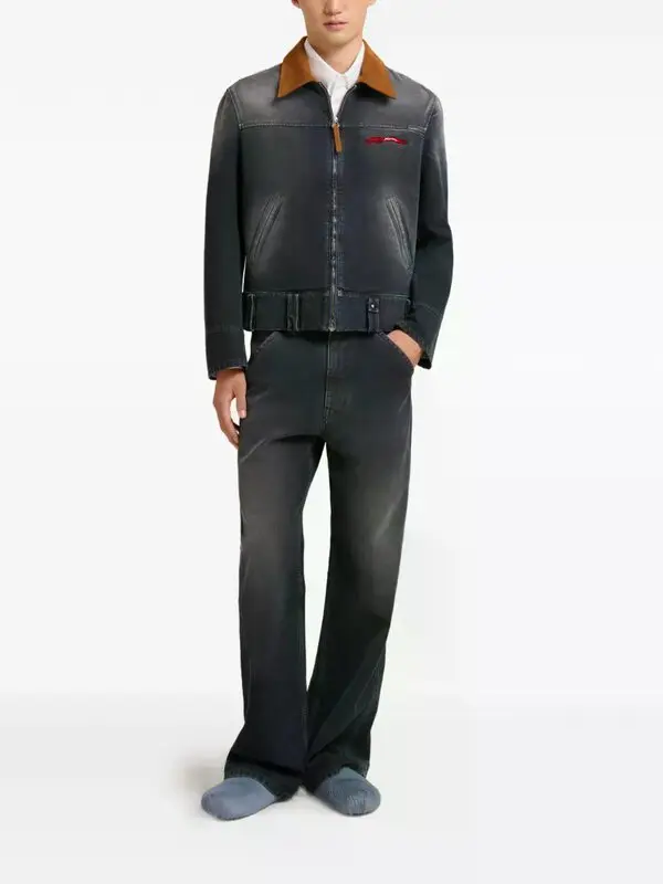 Marni Contrast Suede-collar Denim Jacket - Blue