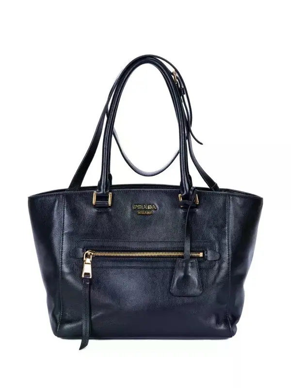 Prada Glace Twin Pocket Leather Tote Bag