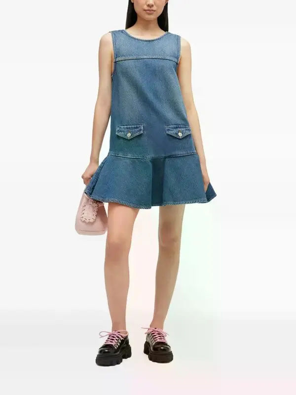 GANNI Mini Dress With Ruffled Hem - Blue