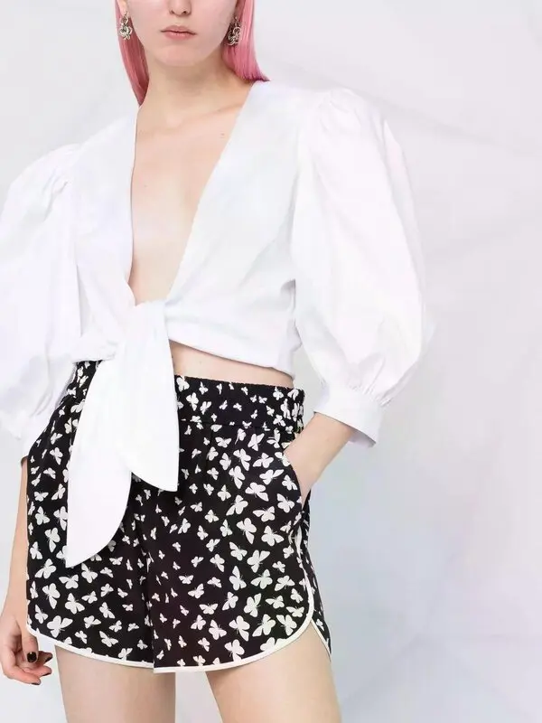 Red Valentino Butterfly-print Silk Shorts