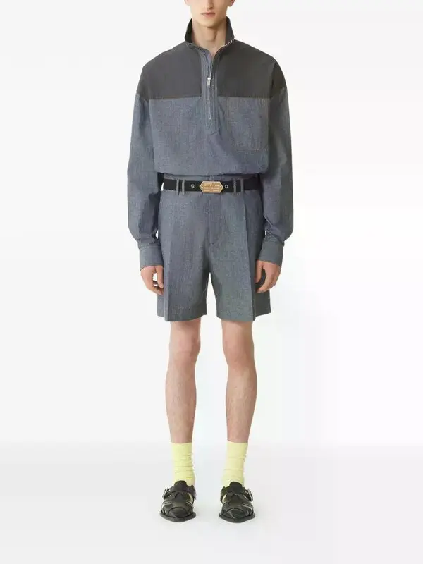 LANVIN Pleated Cotton Shorts - Blue