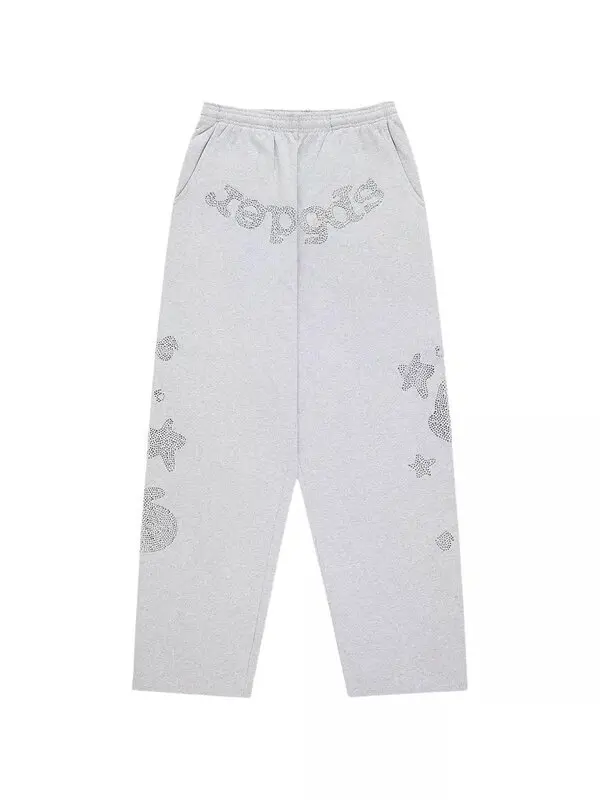 SP5DER Rhinestone Wide-leg Track Pants - Grey