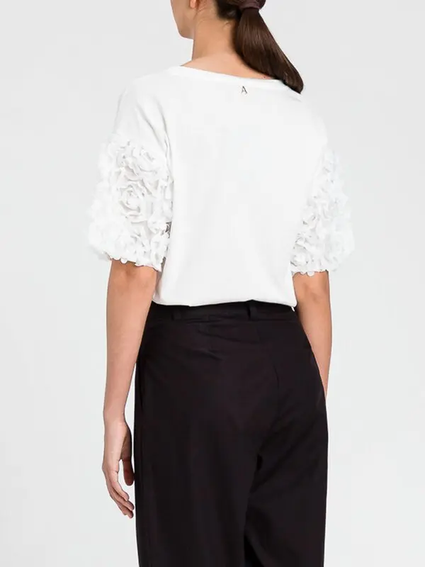 TWINSET Cotton T-shirt With Embroidered Floral Sleeves