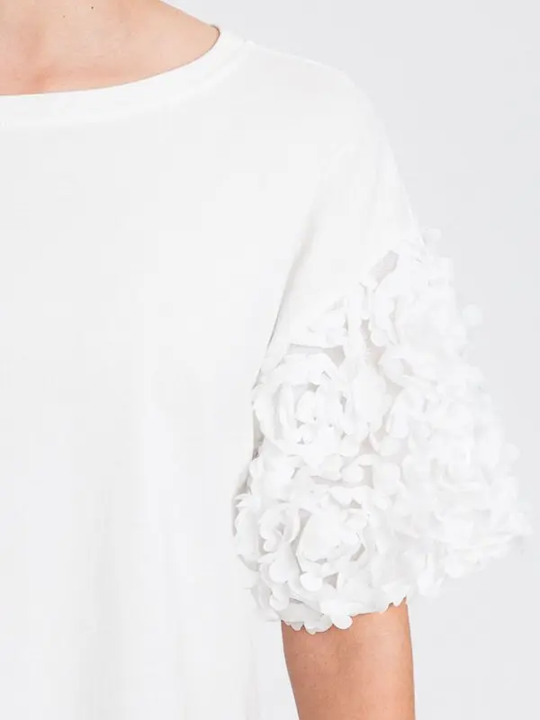 TWINSET Cotton T-shirt With Embroidered Floral Sleeves