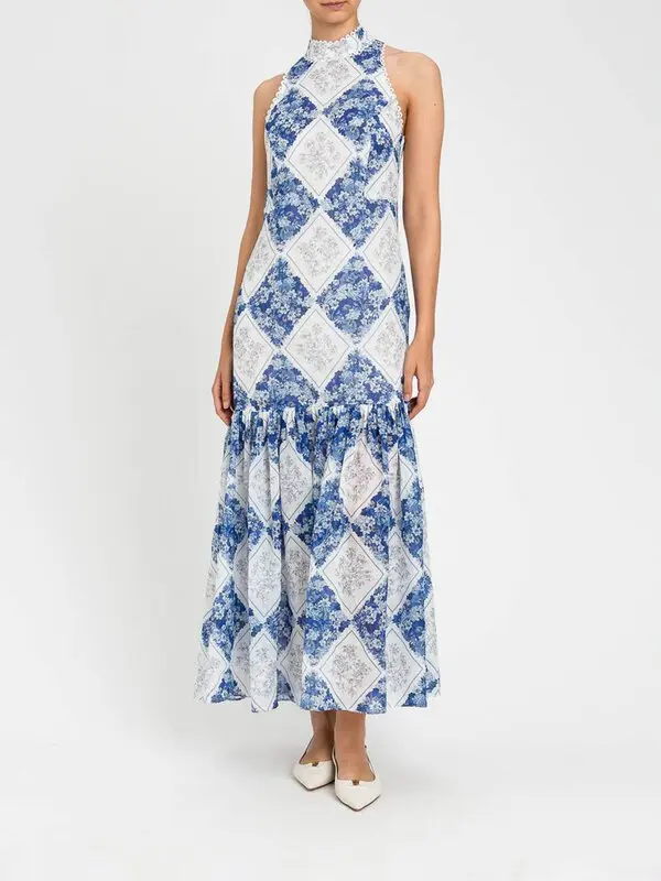 TWINSET Floral Diamond Raffia Dress