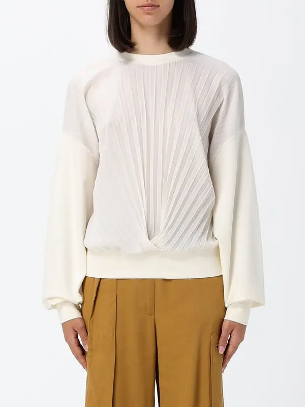 TWINSET Pleated Viscose Blend Sweatshirt With Dropped Shoulders - White