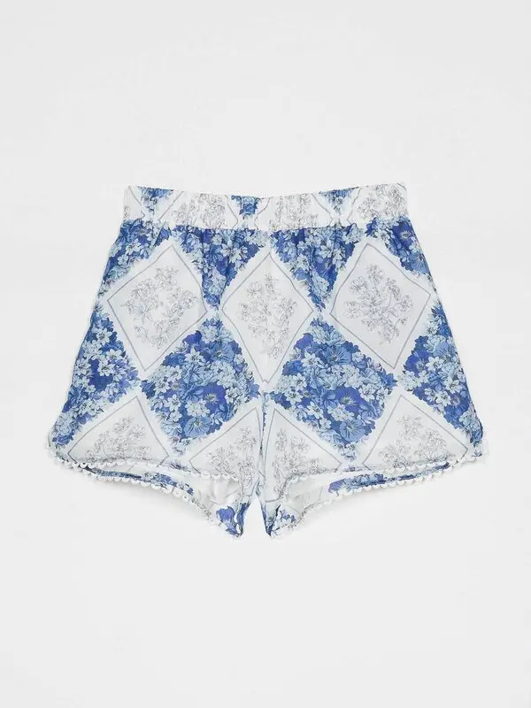 TWINSET Floral Raffia And Cotton Shorts