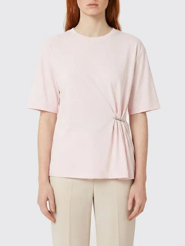 TWINSET Draped Cotton T-shirt With Metal Plaque Detail - Pink