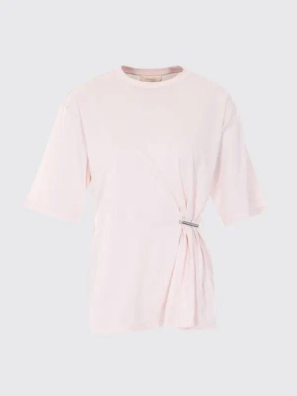 TWINSET Draped Cotton T-shirt With Metal Plaque Detail - Pink