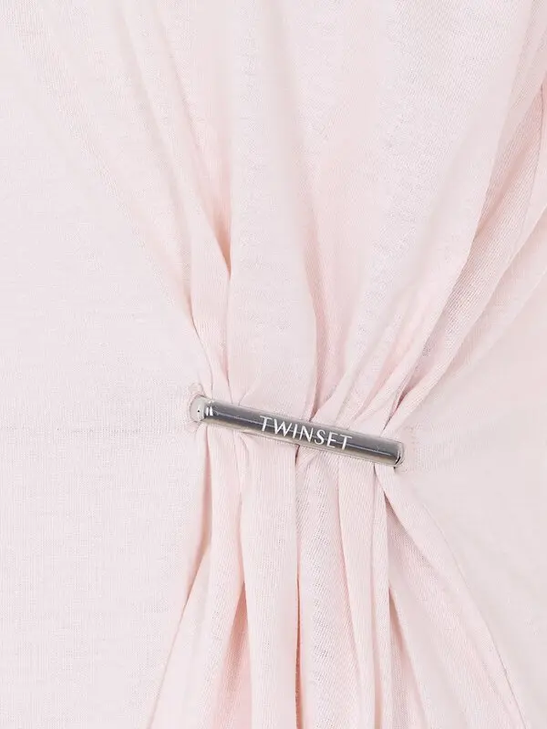 TWINSET Draped Cotton T-shirt With Metal Plaque Detail - Pink