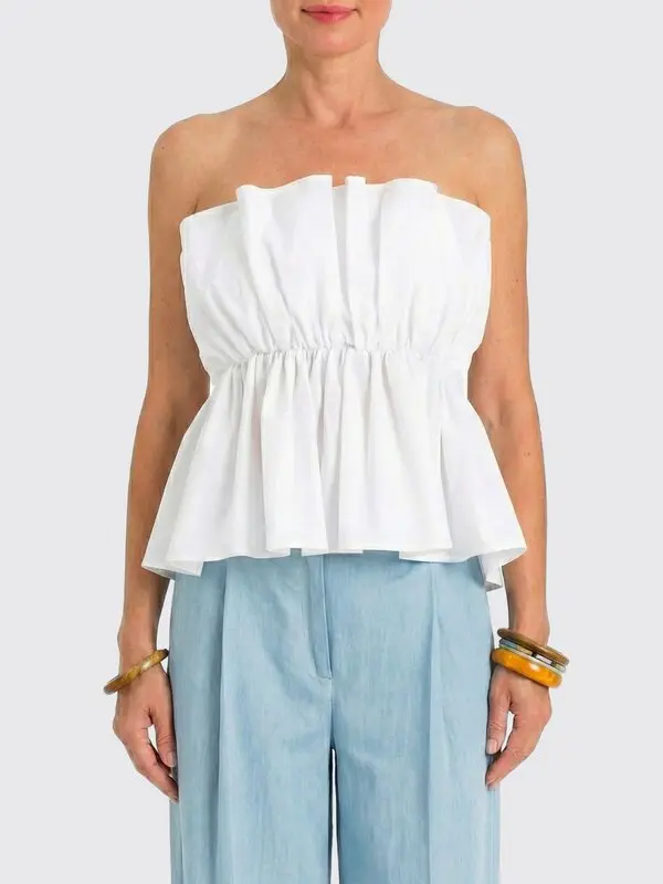 TWINSET Ruched Cotton Top - White