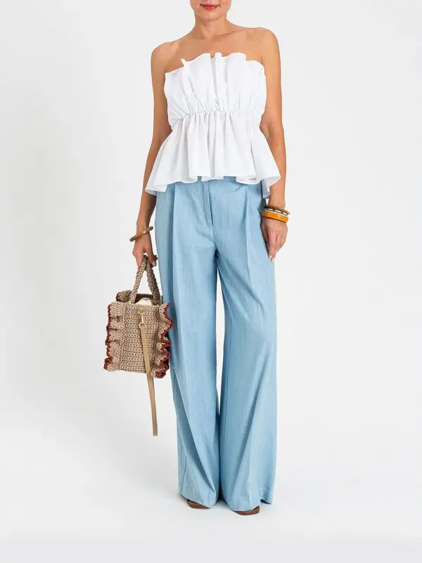 TWINSET Ruched Cotton Top - White