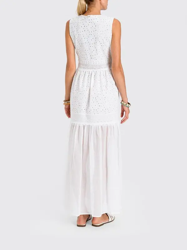 TWINSET Broderie Anglaise V-neck Sleeveless Maxi Dress - White
