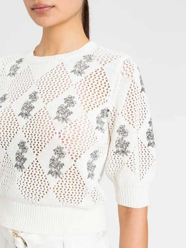 TWINSET Cotton Knit Top With Floral Motif