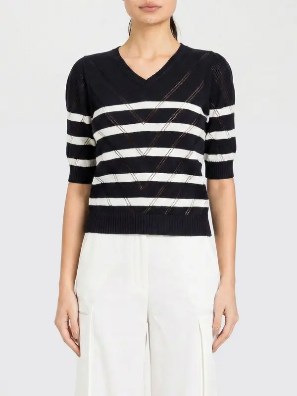TWINSET Striped Knit Top With V-neck And Short Sleeves