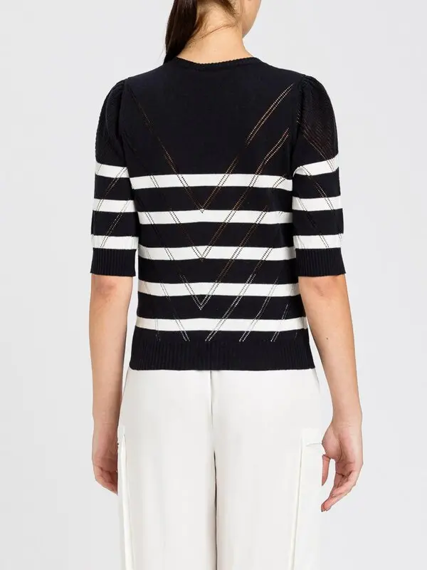 TWINSET Striped Knit Top With V-neck And Short Sleeves