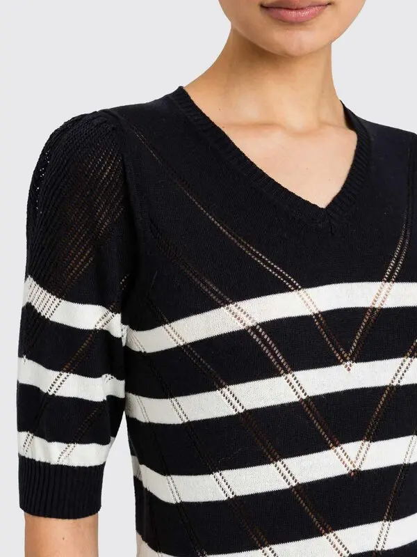 TWINSET Striped Knit Top With V-neck And Short Sleeves