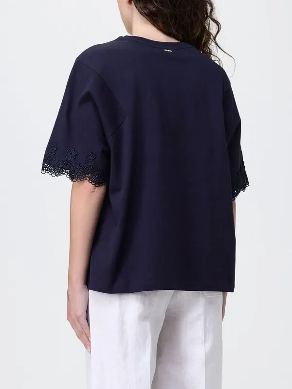 TWINSET Cotton T-shirt With Lace Inserts - Blue