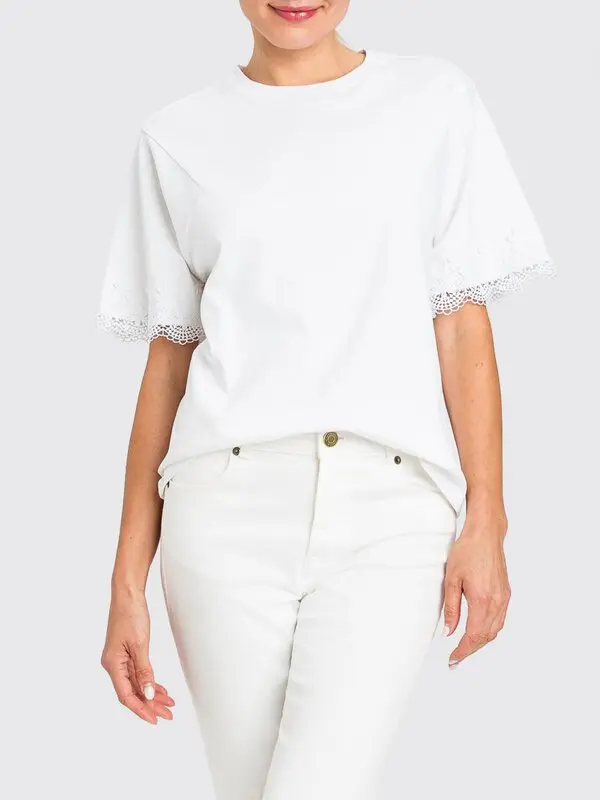 TWINSET Cotton T-shirt With Lace Inserts