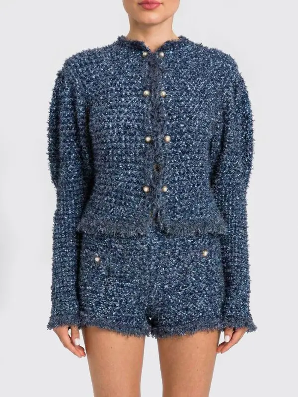 TWINSET Bouclé Cotton Jacket With Fringe Detailing
