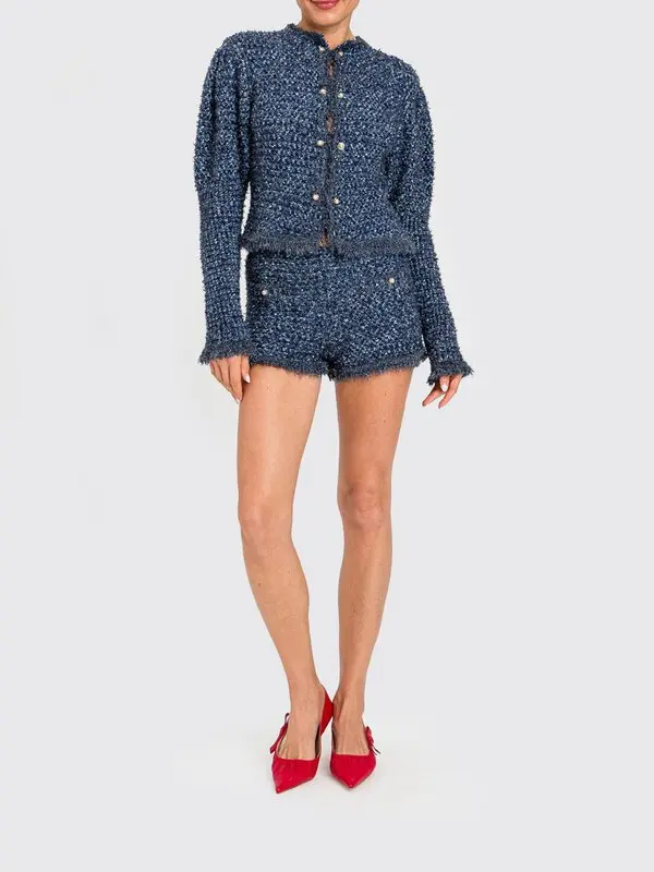 TWINSET Bouclé Cotton Jacket With Fringe Detailing