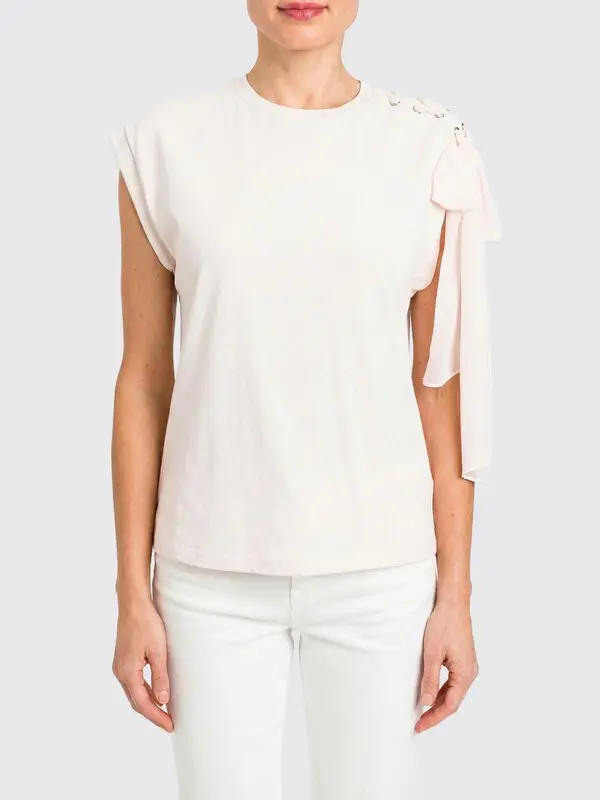 TWINSET Cotton T-shirt With Embellished Straps - Pink