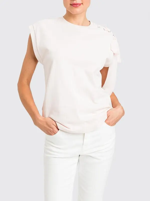 TWINSET Cotton T-shirt With Embellished Straps - Pink