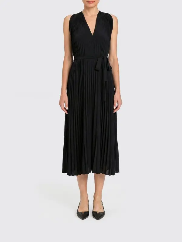 TWINSET Pleated V-neck Midi Dress - Black