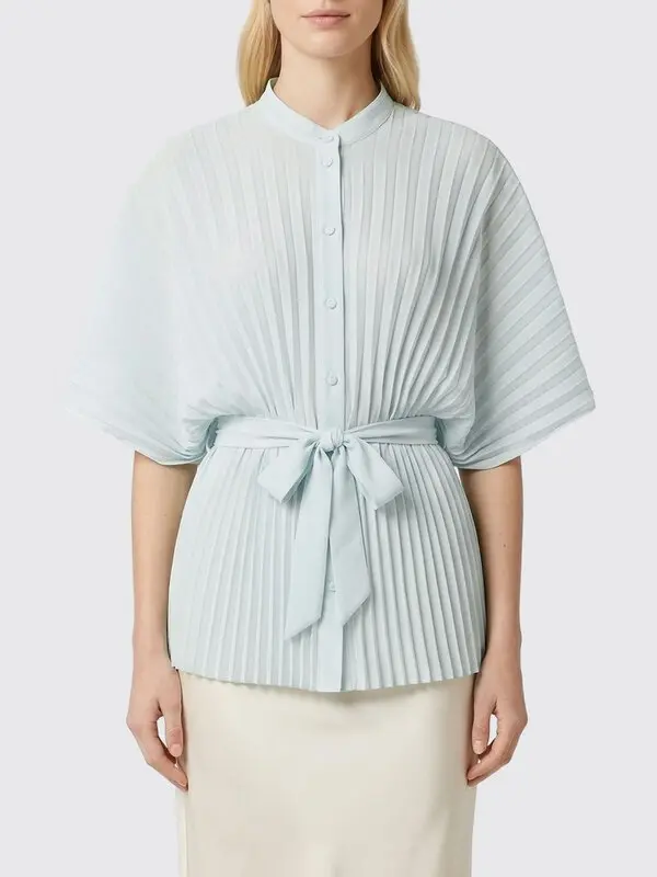 TWINSET Pleated Crêpe Shirt With Mandarin Collar - Water