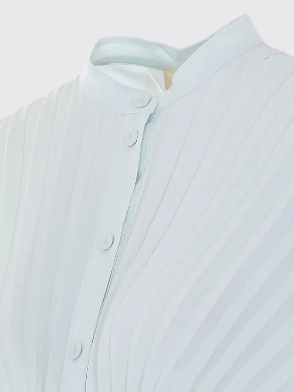 TWINSET Pleated Crêpe Shirt With Mandarin Collar - Water