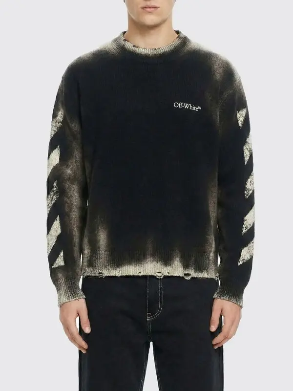 Off-White Distressed Knit Sweater With Signature Stripes