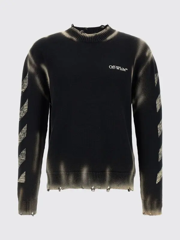 Off-White Distressed Knit Sweater With Signature Stripes