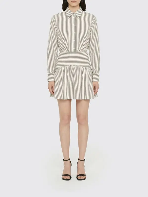 Staud Striped Cotton Blend Mini Shirt Dress - White