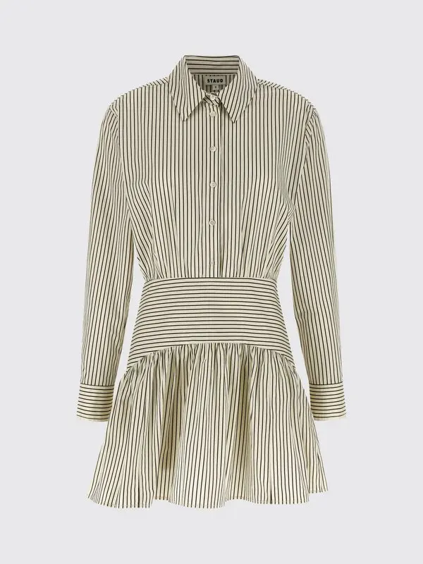 Staud Striped Cotton Blend Mini Shirt Dress - White
