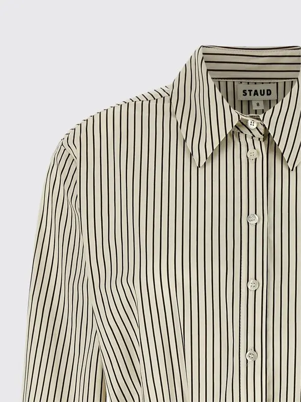 Staud Striped Cotton Blend Mini Shirt Dress - White