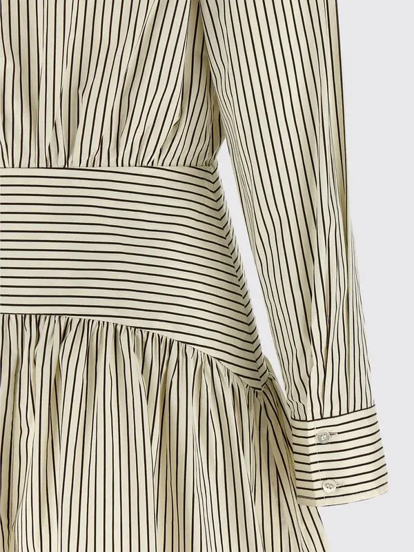 Staud Striped Cotton Blend Mini Shirt Dress - White