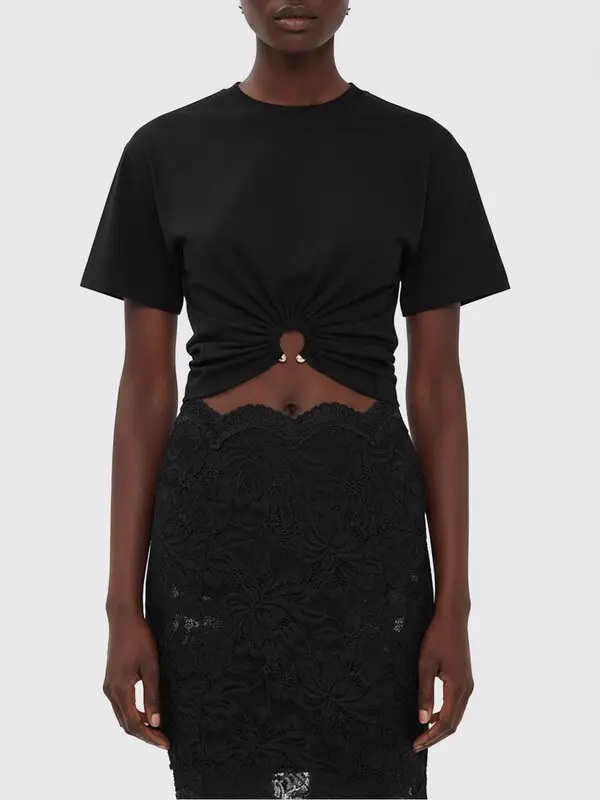 Rabanne Cotton Crop T-shirt With Metal Ring Detail - Black
