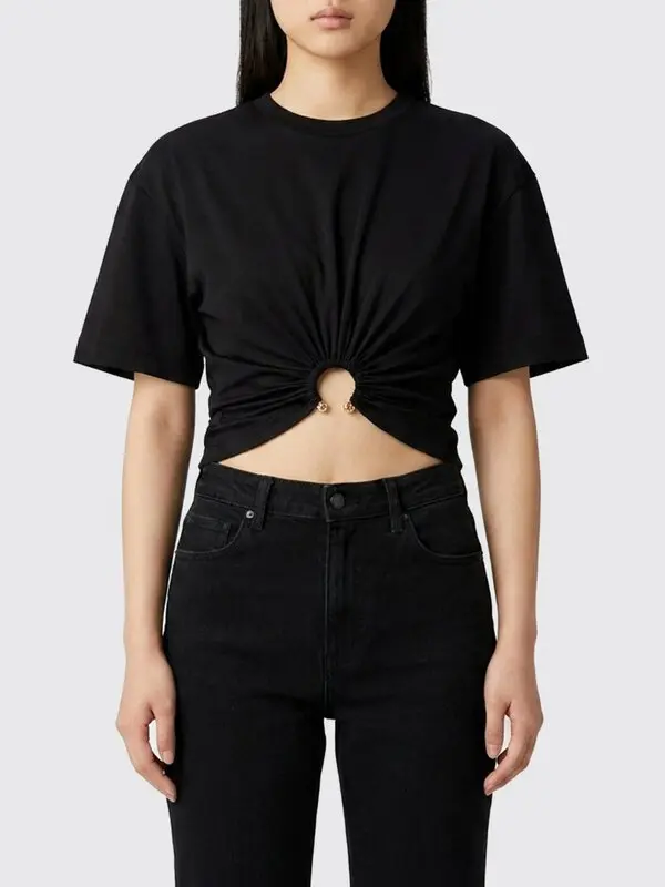 Rabanne Cotton Crop T-shirt With Metal Ring Detail - Black