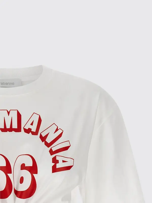 Rabanne Cropped Slogan Print T-shirt With Metal Ring Detail - White