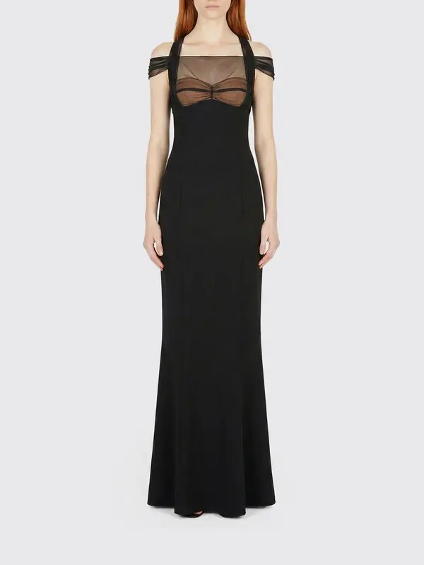 NENSI DOJAKA Long Tulle Bodice Gown - Black