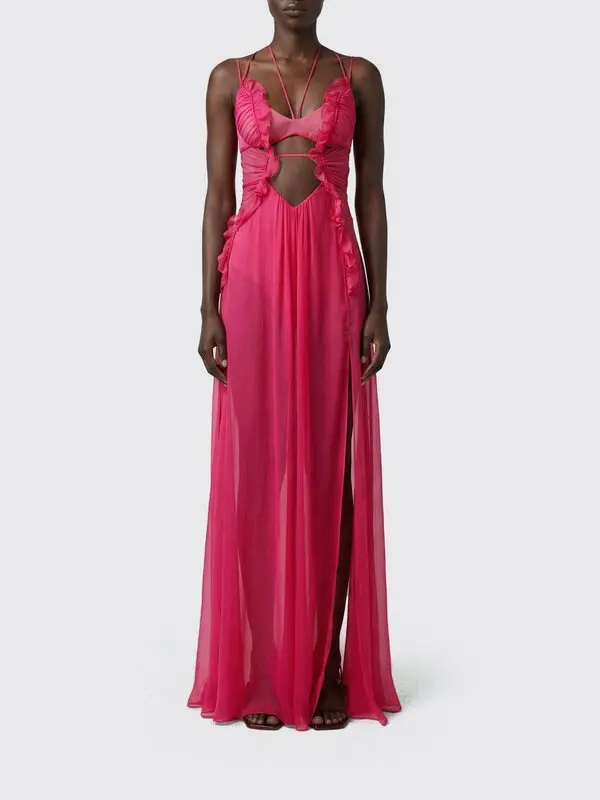 NENSI DOJAKA Cut-out Silk Maxi Dress - Fuchsia