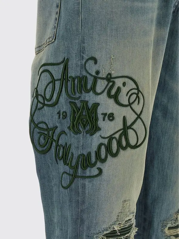Amiri Distressed Logo Jeans - Blue