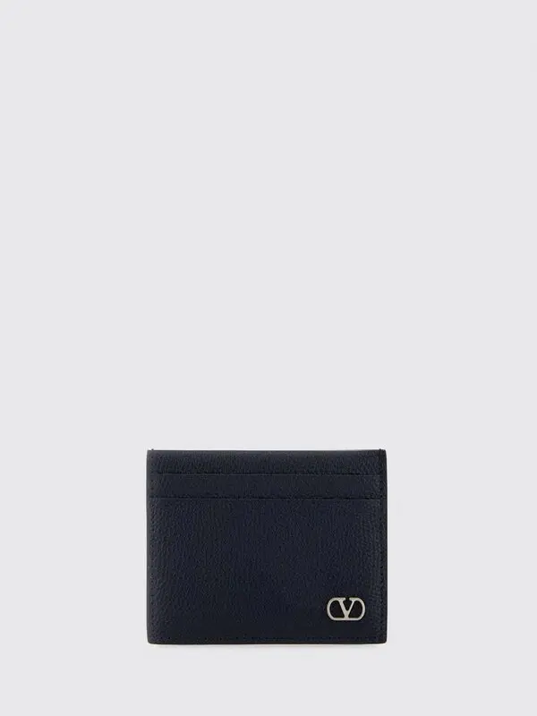 Valentino Garavani Vlogo Signature Grained Leather Credit Card Holder - Marine