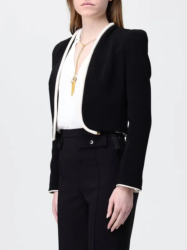 Elisabetta Franchi Cropped Jacket With Contrast Piping - Black