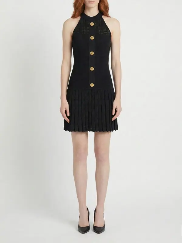Balmain Halterneck Pleated Dress - Black
